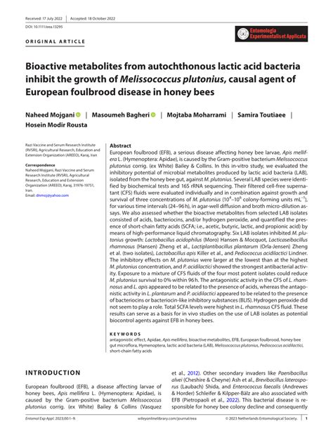 Pdf Bioactive Metabolites From Autochthonous Lactic Acid Bacteria