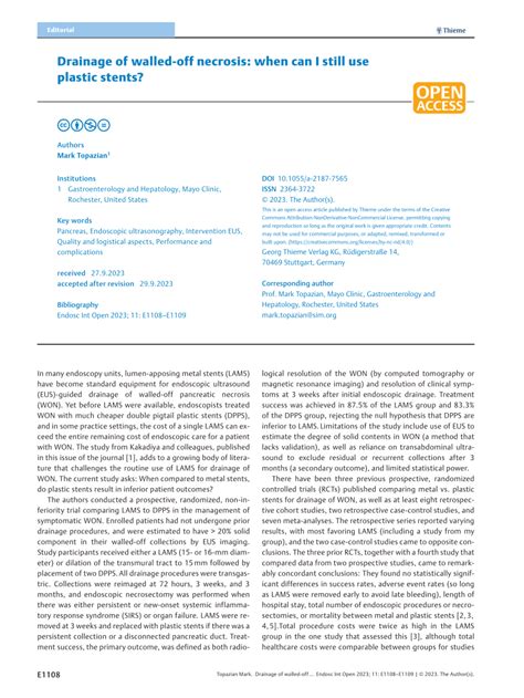Pdf Drainage Of Walled Off Necrosis When Can I Still Use Plastic Stents