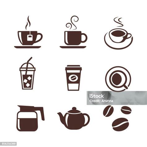 咖啡和茶的圖示集向量圖形及更多冰圖片 冰 咖啡 飲品 圖標集 Istock