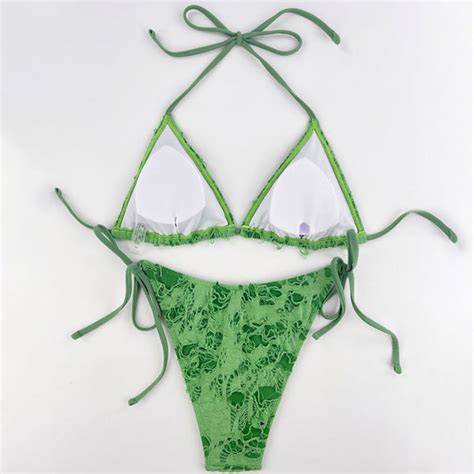 Sexy Ripped Tie String Cheeky Slide Triangle Brazilian Two Piece Bikin