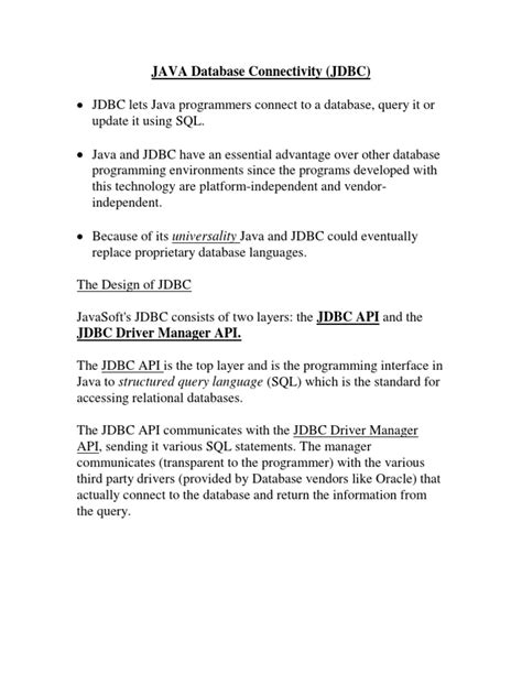 java database connectivity jdbc pdf sql data management software