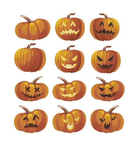 Ilustración vectorial realista de calabazas de halloween con caras