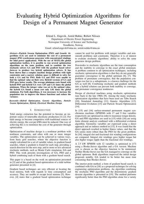 Pdf Evaluating Hybrid Optimization Algorithms For Design Of A Permanent Magnet Generator