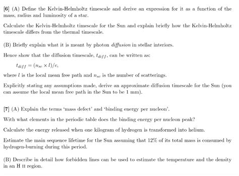 SOLVED 6 A Define The Kelvin Helmholtz Timescale And Derive An