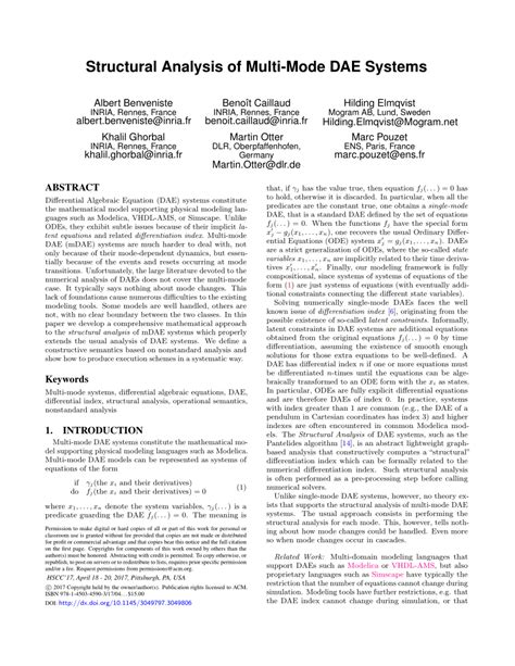 Pdf Structural Analysis Of Multi Mode Dae Systems