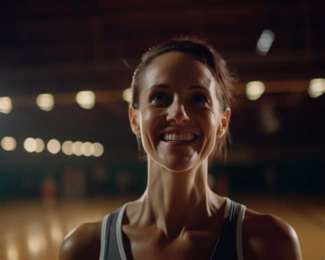 A Woman Smiling With A Smile On Her Face Premium AI Generated Image