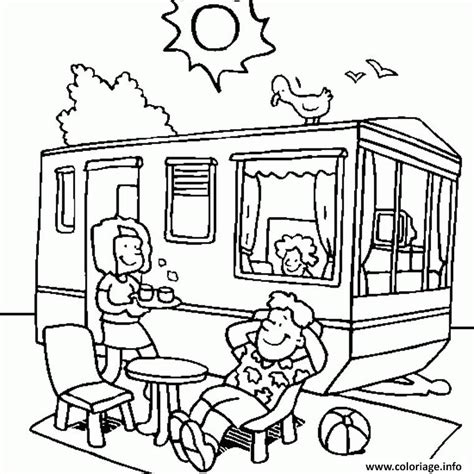 Coloriage Vacances Dete Tente Roulotte Ete JeColorie