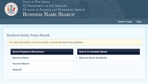 New Jersey Secretary Of State Business Entity Search