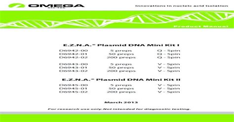 Pdf Ezna® Plasmid Dna Mini Kit I Ezna® Plasmid Dna Mini Kit Ii