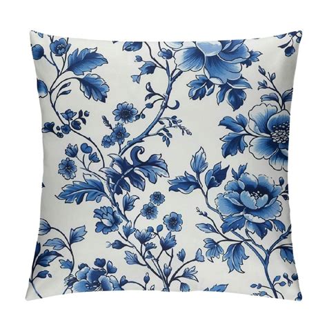 Nawypu Spring Pillow Covers Floral Watercolors Tree Chinoiserie Blue