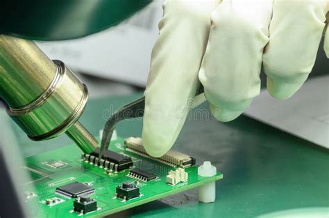 Close Up Scene The Soldering Process For Assembly The Computer Chip