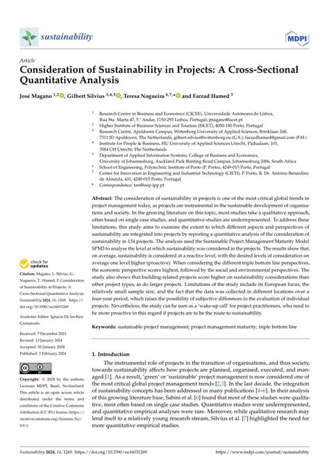 Pdf Consideration Of Sustainability In Projects A Cross Sectional
