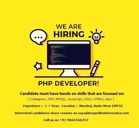 Expedite Informatics On Linkedin Hiring For Php Developer Experience 1 Years Location