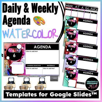 Watercolor Daily Weekly Agenda Template For Google Slides TPT
