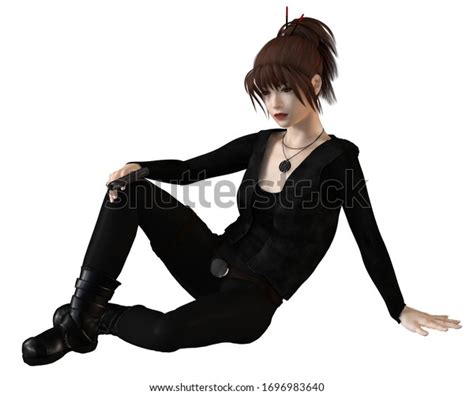 Illustration Female Asian Assassin Dressed Black Stock Illustration