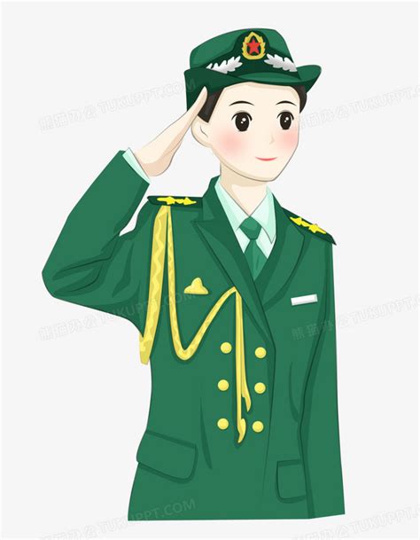 建军节之手绘卡通女军人敬礼形象png图片素材下载军人png熊猫办公
