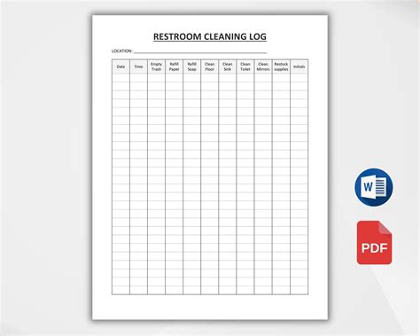 Printable Restroom Cleaning Log Cleaning Checklist Business Bathroom