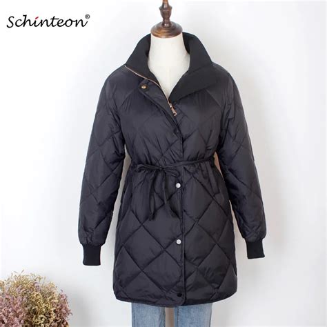 2021 Schinteon Women Down Jacket Diamond 90 White Duck Down Coat Slim