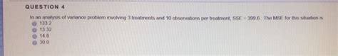 Solved In An Analysis Of Variance Problem Involving 3