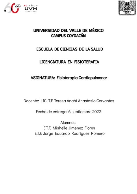Trabajo Ftcp Universidad Del Valle De MÉxico Campus CoyoacÁn Escuela De Ciencias De La Salud