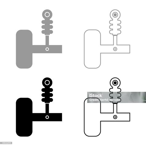 자동차 서스펜션 충격 흡수기 에어 스프링 자동차 자동 부품 세트 아이콘 그레이 블랙 컬러 벡터 일러스트 레이 션 이미지 솔리드 필 윤곽선 윤곽선 얇은 평면 스타일 강철에