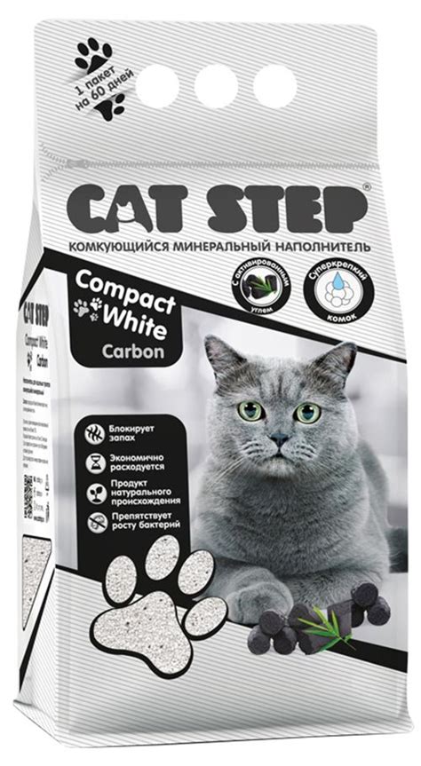 Наполнитель CAT STEP Compact White Carbon комкующийся, минеральный, 10 ...