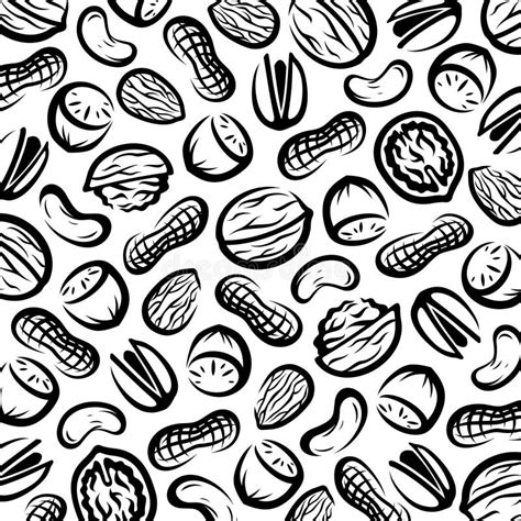 Nuts Background Pattern Set Collection Nuts Icons Stock Illustration
