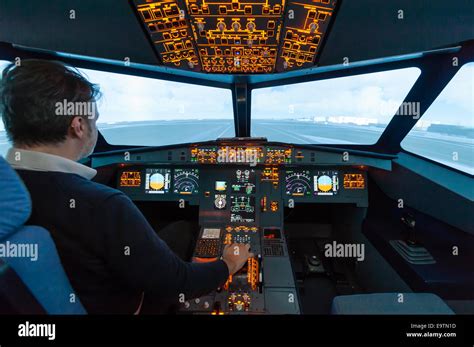 Cockpit Of An Airbus A Flight Simulator That Is Used For Training Of Professional Airline