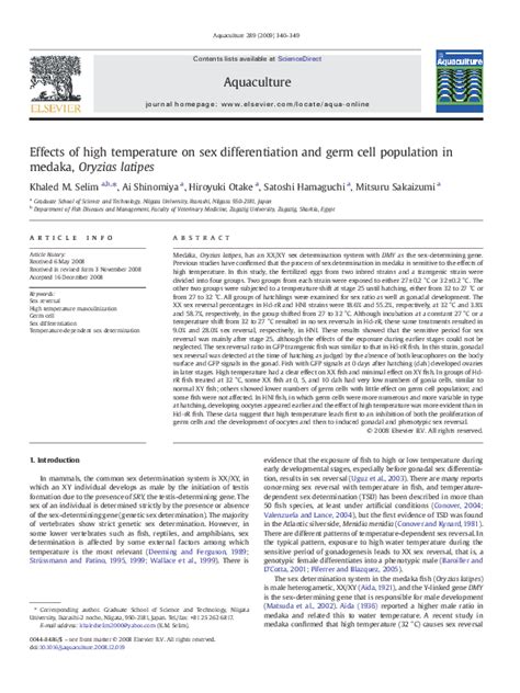 Pdf Effects Of High Temperature On Sex Differentiation And Germ Cell Population In Medaka