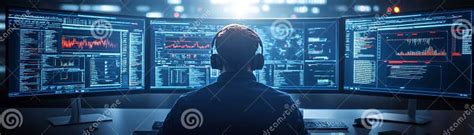 Cybersecurity Analyst Monitoring Multiple Data Streams Stock Illustration Illustration Of