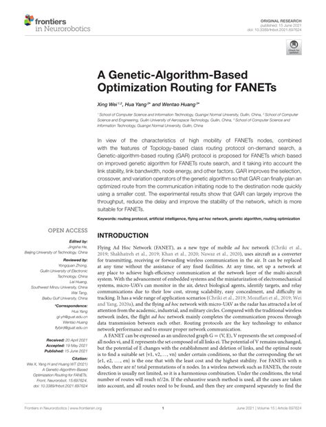 PDF A Genetic Algorithm Based Optimization Routing For FANETs