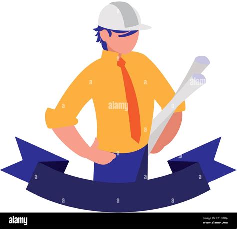 Engineer Man With Work Tools On White Background Vector Illustration