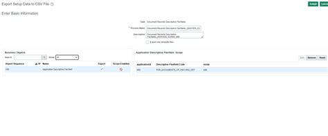 export setup data to csv file document records descriptive flexfields