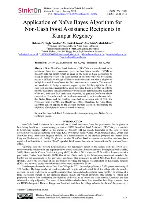 Pdf Application Of Naïve Bayes Algorithm For Non Cash Food Assistance