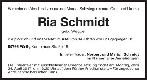 Traueranzeigen Von Ria Schmidt Trauer Nn De