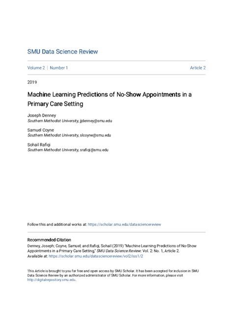 Fillable Online Scholar Smu Machine Learning Predictions Of No Show