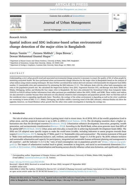 Pdf Spatial Indices And Sdg Indicator Based Urban Environmental