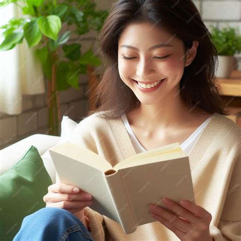 Premium Photo Woman Reading A Book Sitting On A Sofa