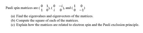 Solved Pauli Spin Matrices Are 02 05 And Find The Eigenvalues And