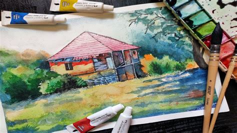 Watercolor Hut Painting How To Draw Hut Step By Step Watercolor