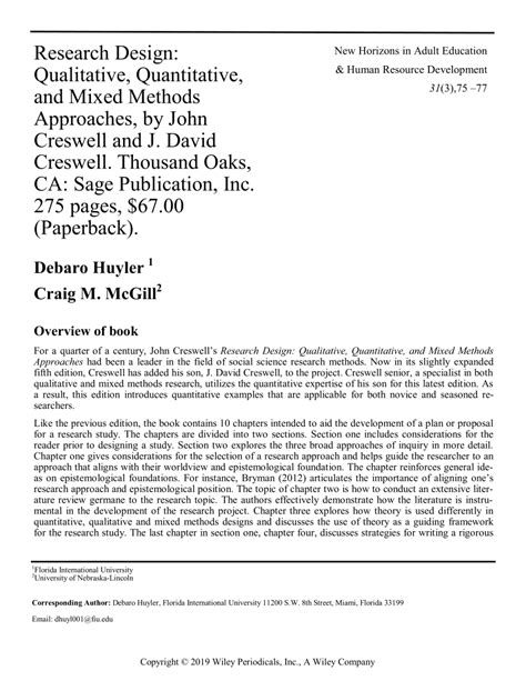 Pdf Research Design Qualitative Quantitative And Mixed Methods Approaches By John Creswell