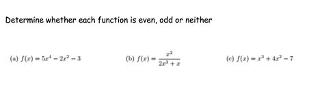 Solved Determine Whether Each Function Is Even Odd Or