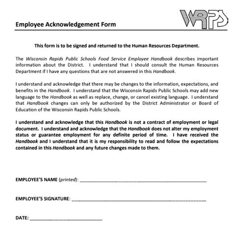 Employee Handbook Signature Page Template
