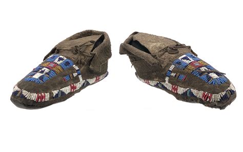 Lot Circa 1870 Cheyenne Beaded Hide Moccasins