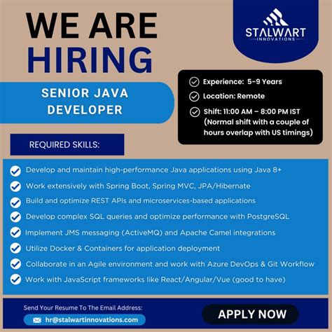 We Are Hiring Senior Java Developer Remote 5 9 Years Experience We Are Looking For A Senior