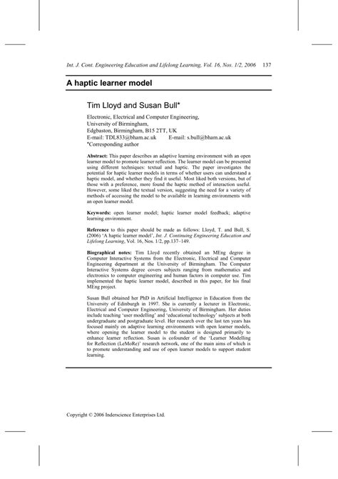 Pdf A Haptic Learner Model