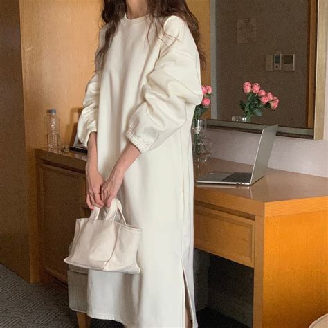 엔그레이 기모 맨투맨 밴딩 롱 원피스