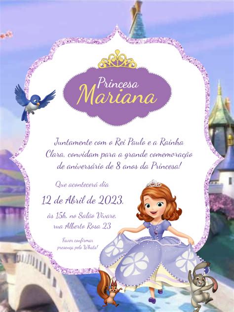 Convite aniversário Princesinha Sofia Edite grátis nosso editor