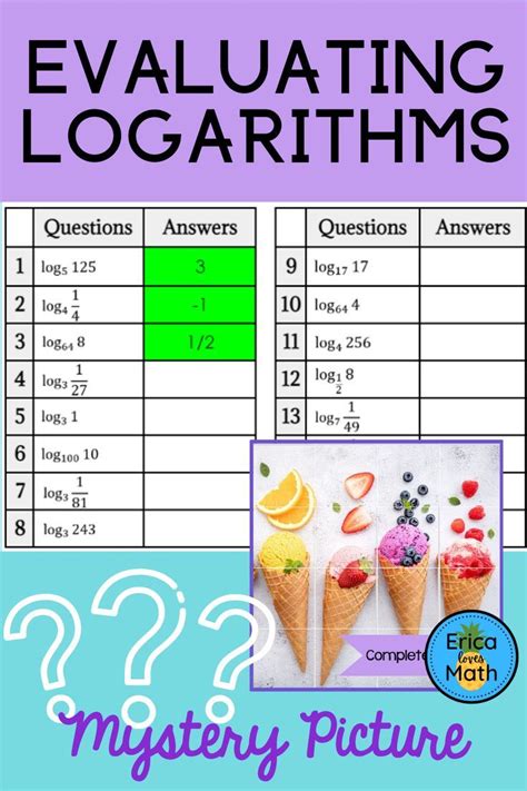 Evaluating Logarithms Digital Activity Mystery Picture