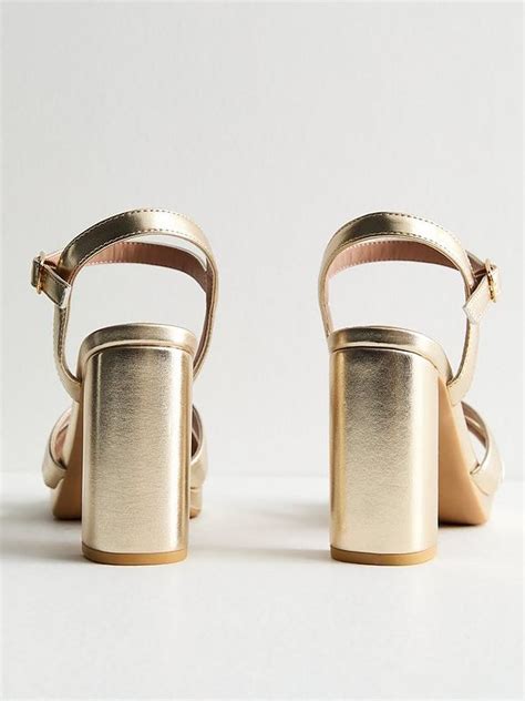 New Look Gold Metallic 2 Part Block Heel Sandals Very
